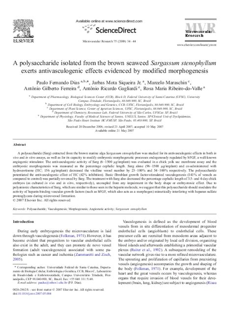 Pdf A Polysaccharide Isolated From The Brown Seaweed Sargassum Stenophyllum Exerts