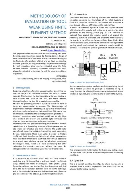 Methodology Of Evaluation Of Tool Wear Using Finite Element Method Mm Science Journal
