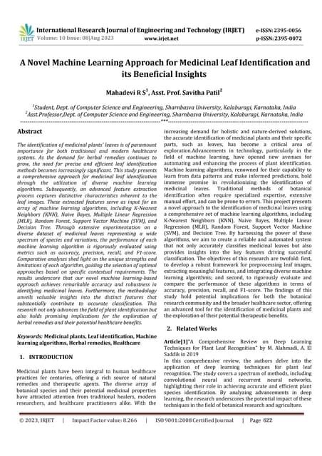A Novel Machine Learning Approach For Medicinal Leaf Identification And