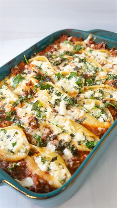 Spinach Ricotta Stuffed Shells With Meat Sauce Organically Jae
