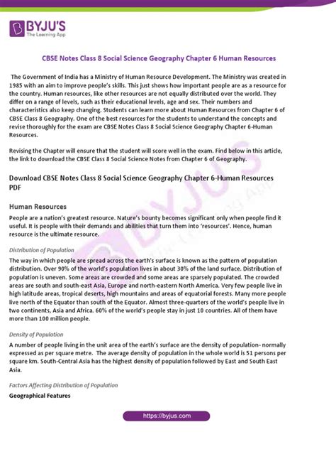Cbse Notes Class 8 Social Science Geography Chapter 6 Human Resources