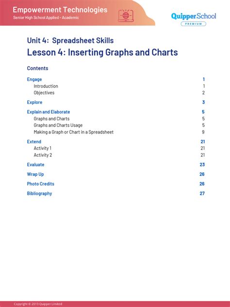 Lesson 4 Inserting Graphs And Charts Unit 4 Spreadsheet Skills Pdf