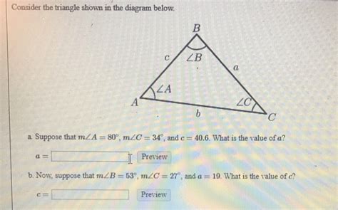 Solved Consider The Triangle Shown In The Diagram Below C Lb