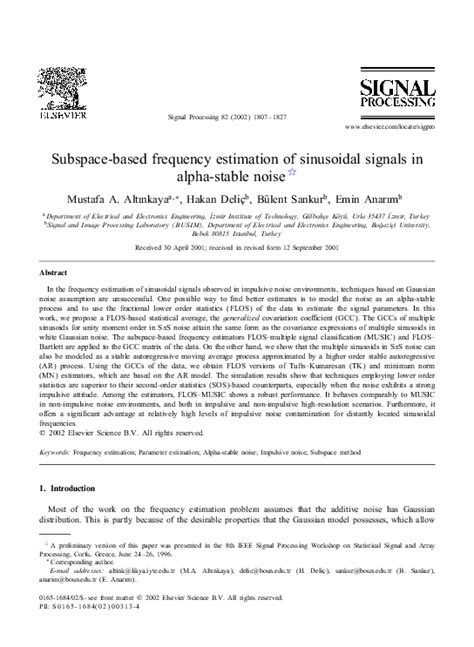 Pdf Subspace Based Frequency Estimation Of Sinusoidal Signals In