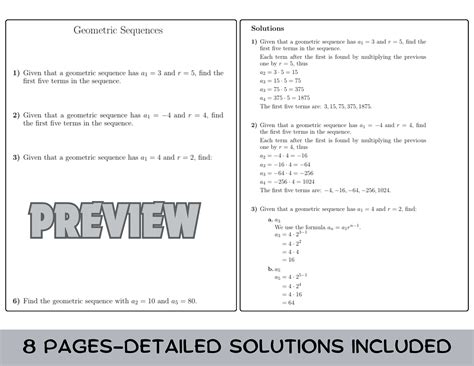 Geometric Sequences Worksheet With Solutions Teaching Resources