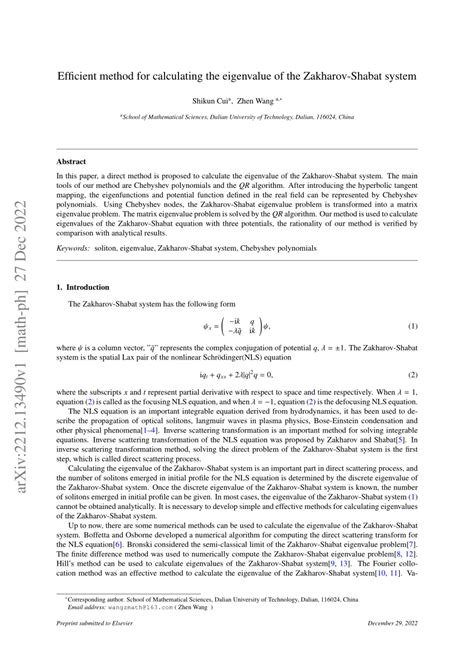 pdf efficient method for calculating the eigenvalue of the zakharov