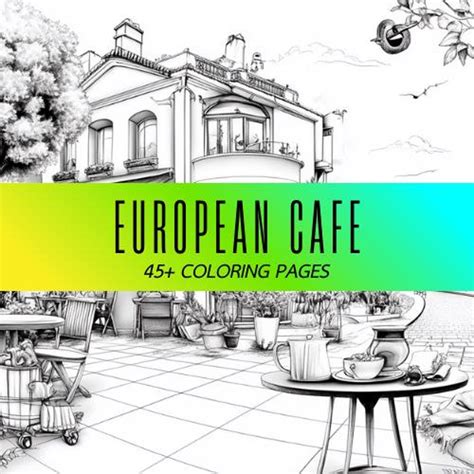 Adult Coloring Pages Printable Instant Download European Cafe 45