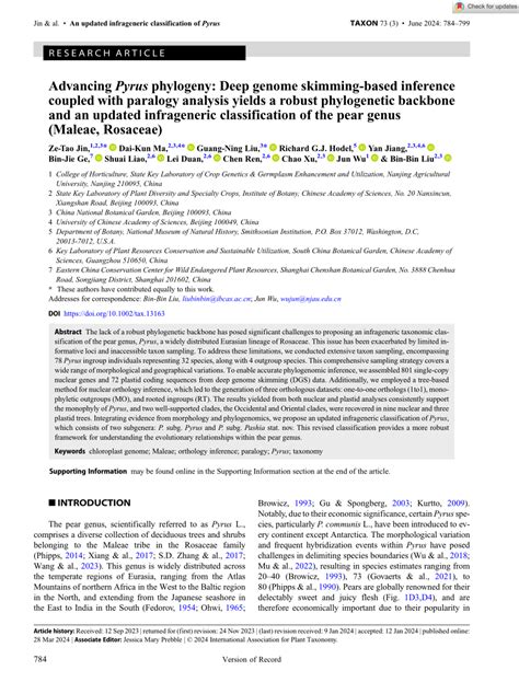 Pdf Advancing Pyrus Phylogeny Deep Genome Skimming‐based Inference