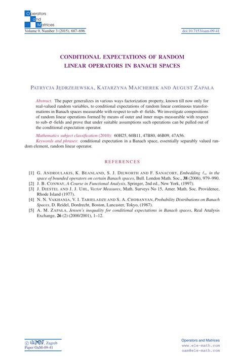 Pdf Conditional Expectations Of Random Linear Operators In Banach Spaces