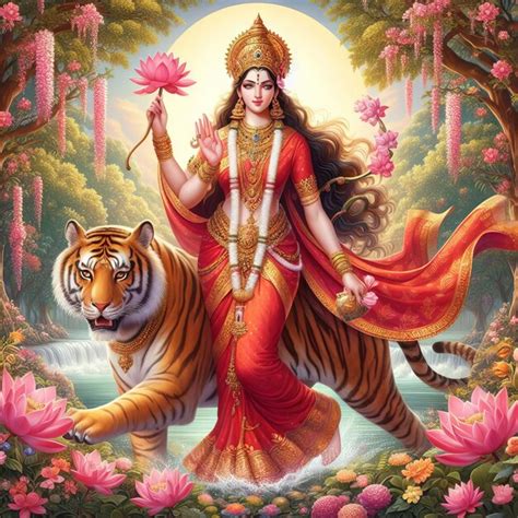Premium Photo Beautiful Indian Goddess Durga With Lotus Flower And