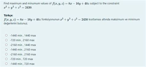 solved find maximum and minumum values of f x y z 8x