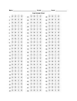 100 Question Exam Bubble Sheet Printable Exam Answer Sheet Bubble