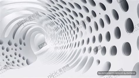 Ai创作图白色 孔洞 隧道 抽象 几何 图案 线条 立体 空间 艺术 背景 未来感 科技感 简约 现代 昵图网