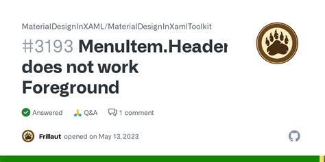 Menuitemheader Does Not Work Foreground · Materialdesigninxaml Materialdesigninxamltoolkit