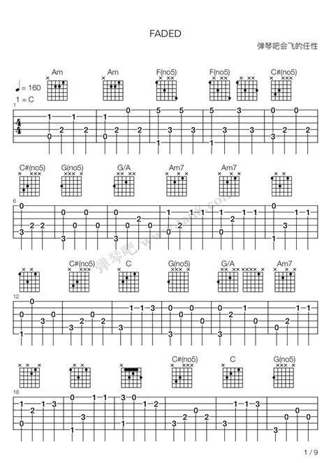Faded简谱唱d简数字版d吉他数字简大山谷图库