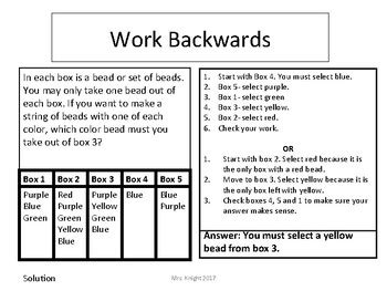 Working Backwards Problem Solving By Mrs Knight S Classroom TpT