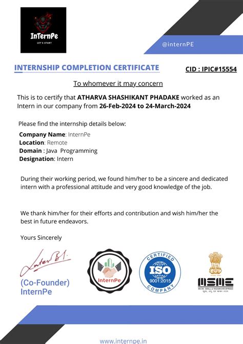 Atharva Phadake On Linkedin Successfully Completed An Internship In
