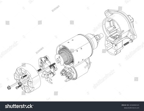 Car Starter Exploded View Black White Stock Illustration 2216442121 Shutterstock
