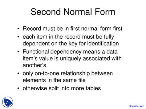 Second Normal Form Buisness Management Lecture Slides Docsity