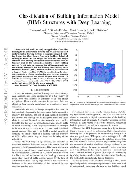 Classification Of Building Information Model Bim Structures With Deep Learning Deepai
