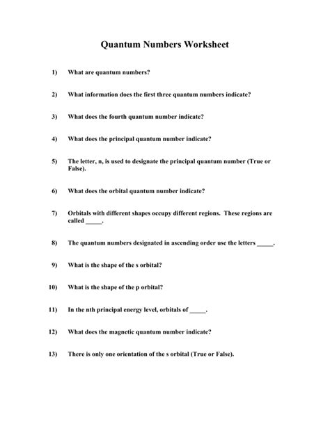 Quantum Numbers Worksheet Db Excel Com