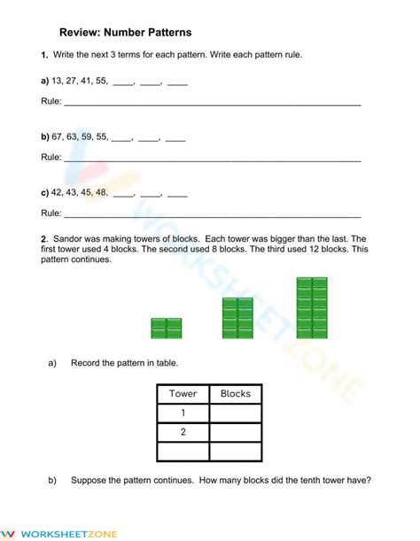 Number Patterns Quiz Worksheet