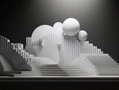 Abstract Minimalistic Contrast Black And White Scene With Geometric Shapes 3d Visualization Ai