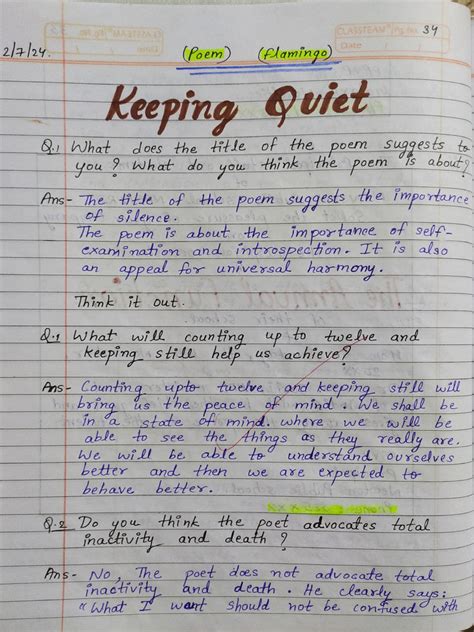 Keeping Quiet Class 12 Pdf