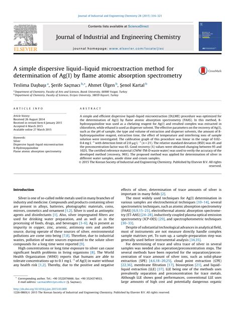Pdf A Simple Dispersive Liquidliquid Microextraction Method For Determination Of Agi By