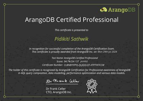 Pidikiti Sathwik Chowdary On Linkedin Arangodb Certification