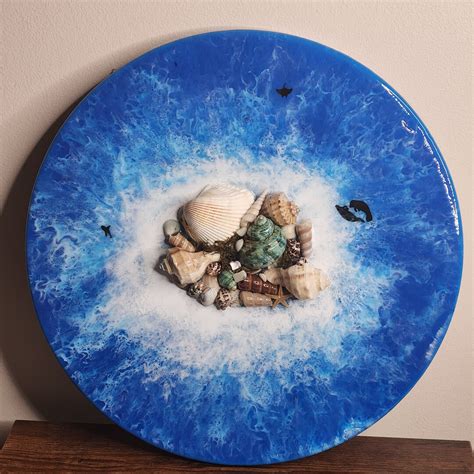 Lazy Susan Beach Resin Art Ocean Theme Wedding And Mothers Day T Blue Water White Waves Sea