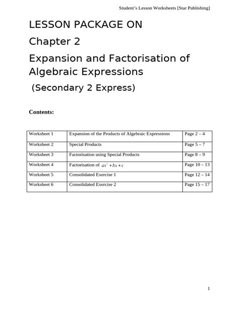 Expansions And Factorisation Algebra Pdf Factorization Elementary Mathematics