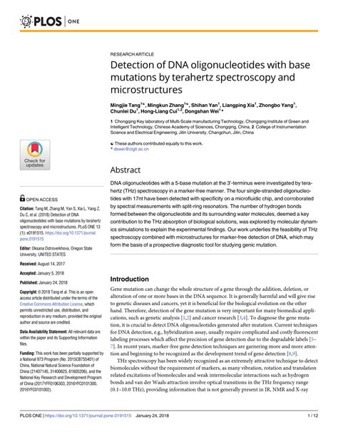[pdf] Detection Of Dna Oligonucleotides With Base Mutations By Terahertz Spectroscopy And