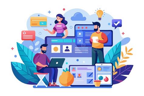 A Team Collaborates To Design Customizable Semi Flat Illustrations For A User Interface Project