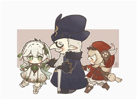 Klee Nahida Dodoco And Pulcinella Genshin Impact Drawn By Inu