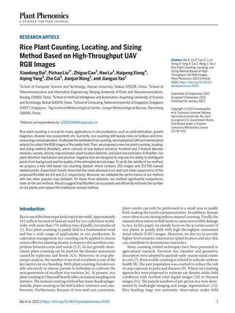 Pdf Rice Plant Counting Locating And Sizing Method Base On High