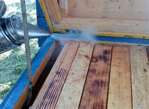 Working With The Chimney At The Apiary Calming The Bees With Smoke