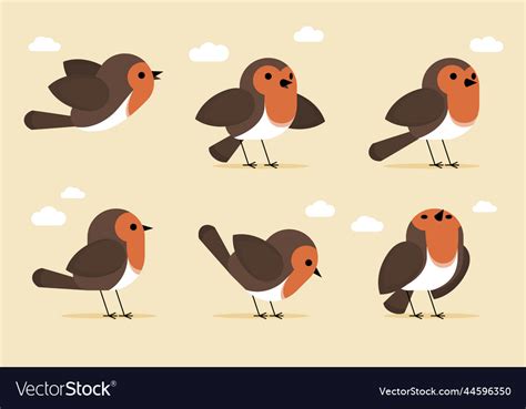 Hand Drawn Robin Set Royalty Free Vector Image