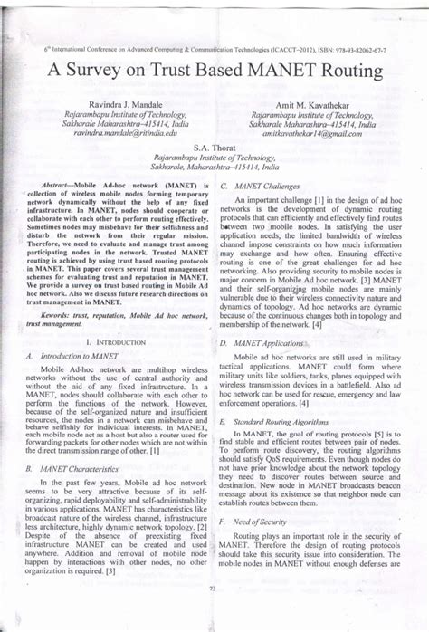 Pdf A Survey On Trust Based Manet Routing