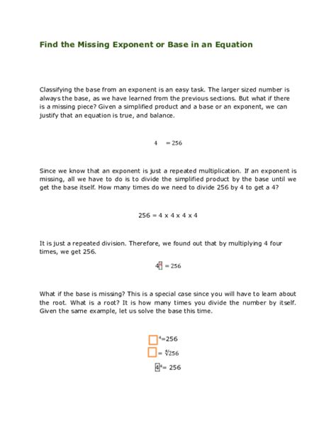Doc Find The Missing Exponent Or Base In An Equation