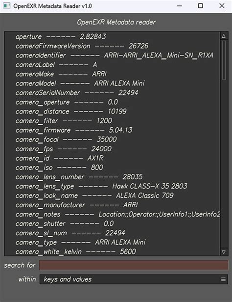 OpenEXR Metadata Reader