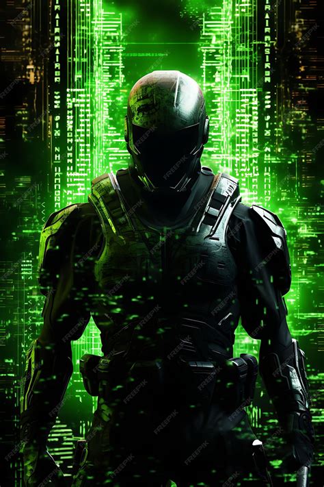 Premium Ai Image Cyberwarfare Soldier In A Digital Battlefield Binary