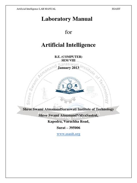 artificial intelligence lab manual pdf computer programming areas of computer science
