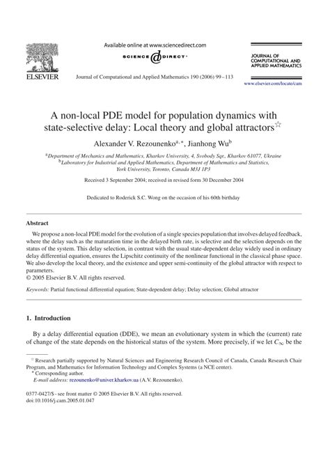 Pdf A Non Local Pde Model For Population Dynamics With State Selective Delay Local Theory And