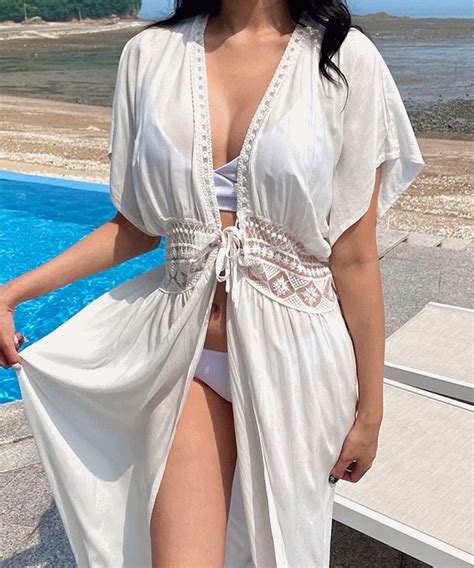 당일출고🚀 여신핏 레이스 비치 롱 로브 비키니 커버업 반팔 가디건 에이블리