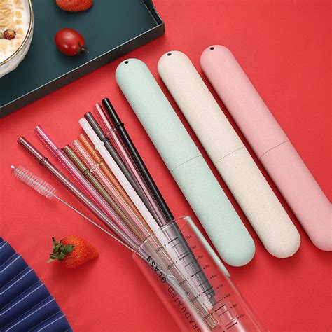 Badu Bg 1 2 бр Специални фини извити стъклени прави стъклени сламки за многократна употреба