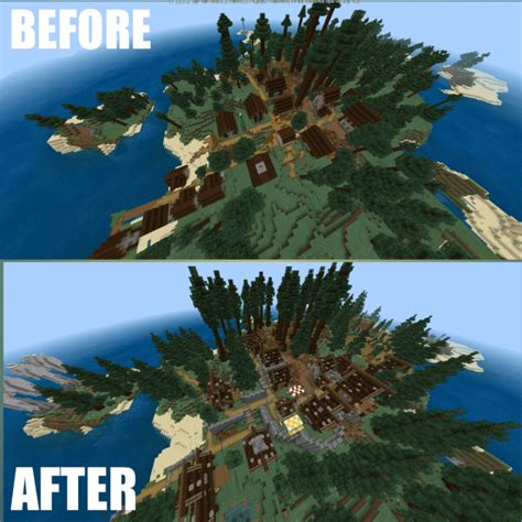 mcpe bedrock mega taiga village transformation creative maps