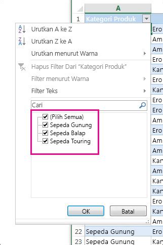 Menggunakan FilterOtomatis Untuk Memfilter Data Anda Dukungan Microsoft