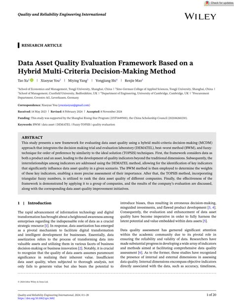 Pdf Data Asset Quality Evaluation Framework Based On A Hybrid Multi