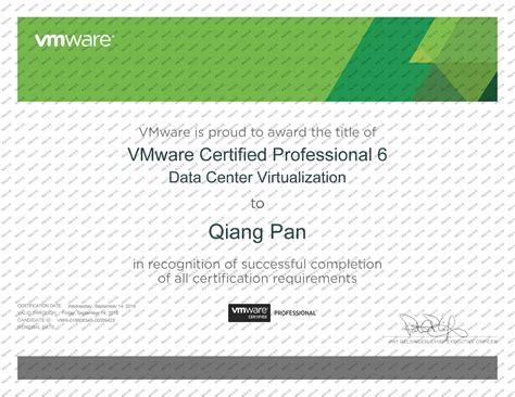 轩远【潘强】获得vmware Certified Professional 6 Data Center Virtualization